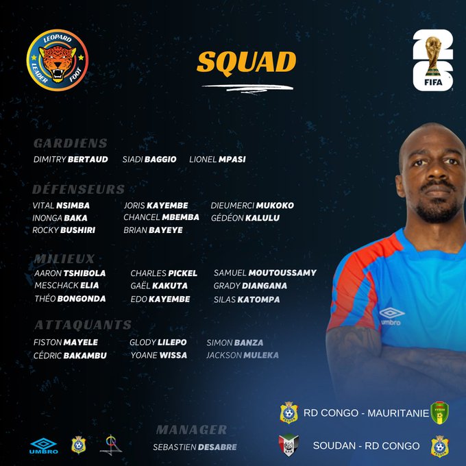 Mondial 2026 (Q)/ RDC : Sébastien Desabre dévoile une liste de 26 joueurs